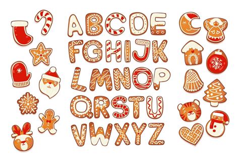 Christmas Gingerbread Cookies Alphabet With Figures Biscuit Letters Characters For Christmas