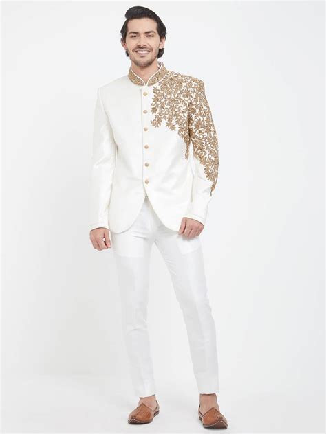 White Embroidered Velvet Jodhpuri Sherwani Indian Poshakh 2987054