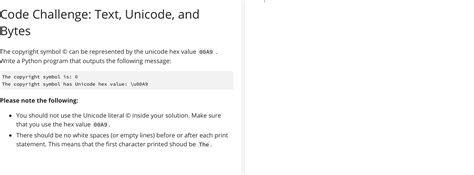 Solved Code Challenge Text Unicode And Bytes The Copyright Symbol Can Course Hero