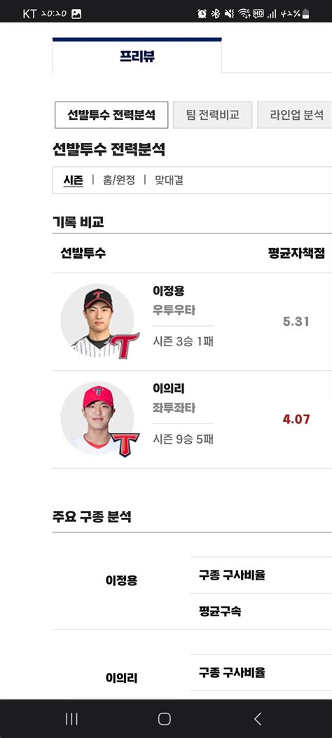 내일 광주 선발 발표 야구 에펨코리아