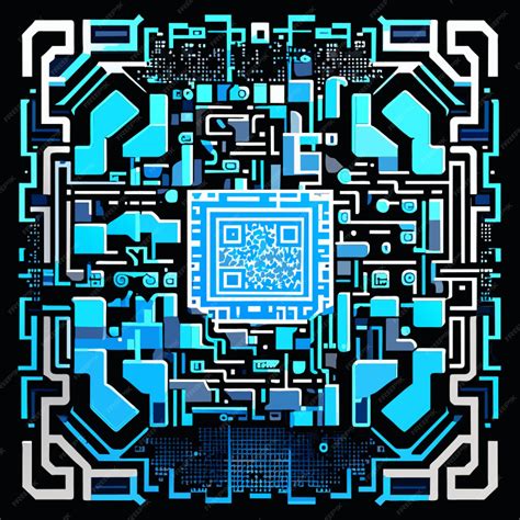Qr 바코드 파란색 회로 보드 디지털 Qr 코드 벡터 일러스트 레이 션 프리미엄 벡터