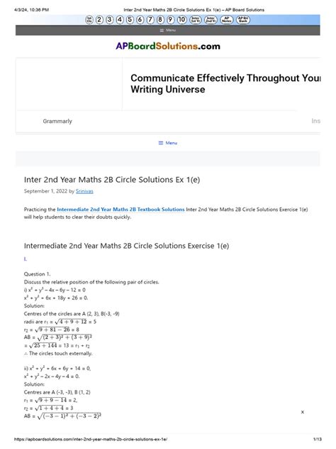 Inter 2nd Year Maths 2b Circle Solutions Ex 1 E Ap Board Solutions Pdf Elementary