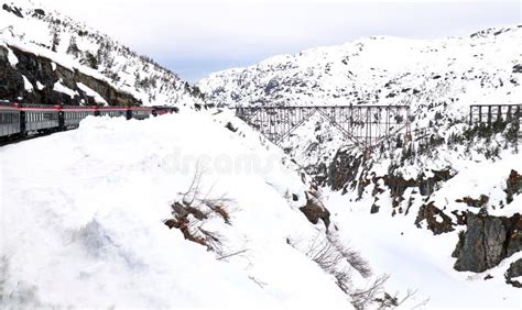 Snow Covered Scenic Yukon White Pass Railway Skagway Alaska Stock