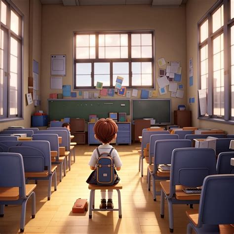 Alone At School Adventures In Animated Isolation Premium Ai Generated Image