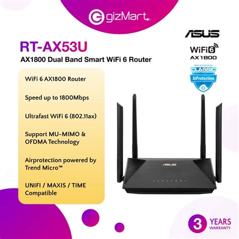 Asus Rt Ax U Wifi Router Dual Band Ax Strong Signal Aimesh For Unifi Maxis Celcom