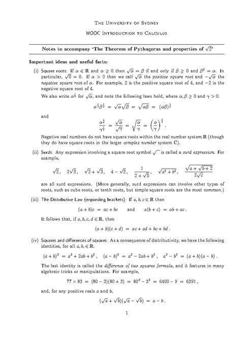 Calculus Notes 2 Na The University Of Sydney Mooc Introduction To