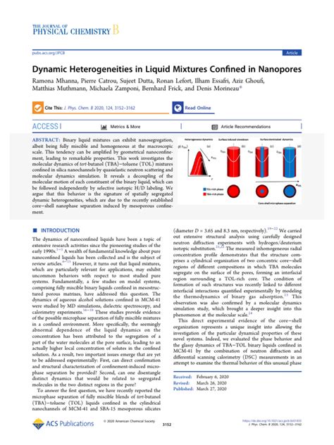 Mhanna Et Al 2020 Dynamic Heterogeneities In Liquid Mixtures Confined In Nanopores Pdf
