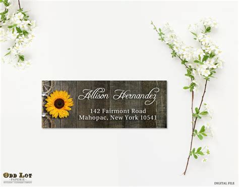 Rustic Sunflower Address Labels DIY Wedding Return Address Digital Files Etsy