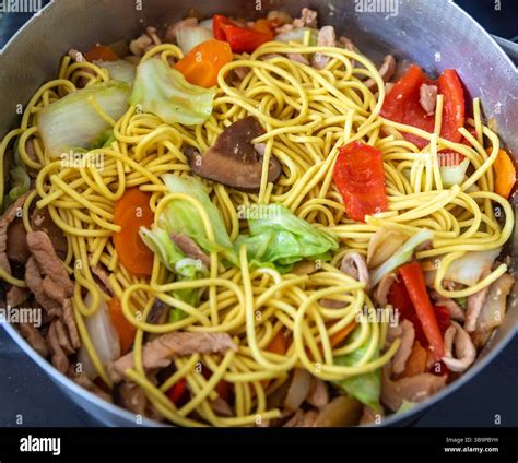 The Most Traditional Yakisoba Prepared With Vegetables Noodles Pork