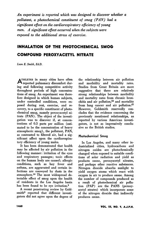 Inhalation Of The Photochemical Smog Compound Peroxyacetyl Nitrate Pmc