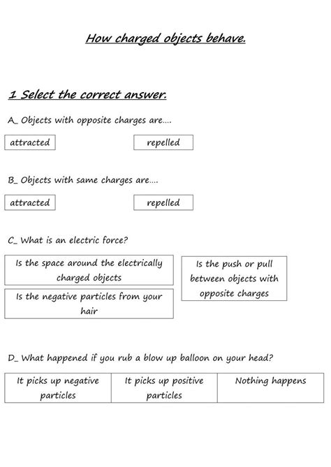 How Charged Objects Behave Worksheet Live Worksheets