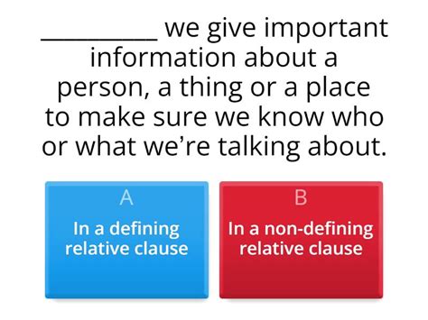 Defining And Non Defining Relative Clauses Rule Quiz