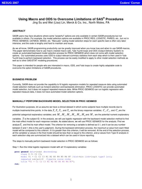 Using Macro And Ods To Overcome Limitations Of Sas Procedures Pdf Logistic Regression