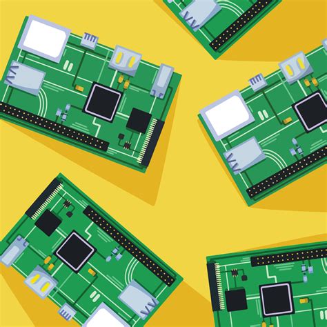 Yellow Background With Green Circuit Technology Board Pattern