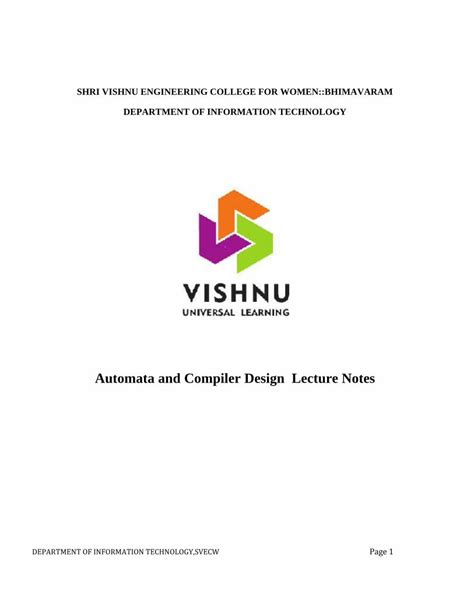Pdf Automata And Compiler Design Lecture Notes · Pdf Fileautomata
