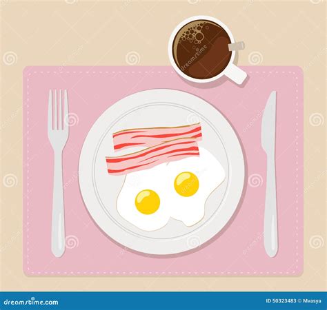 Breakfast Flat Vector Illustration Eggs Bacon Coffee Stock Vector