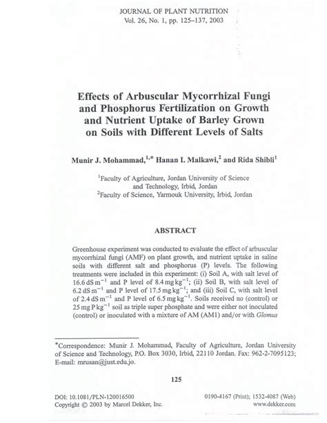 Pdf Effects Of Arbuscular Mycorrhizal Fungi And Phosphorus