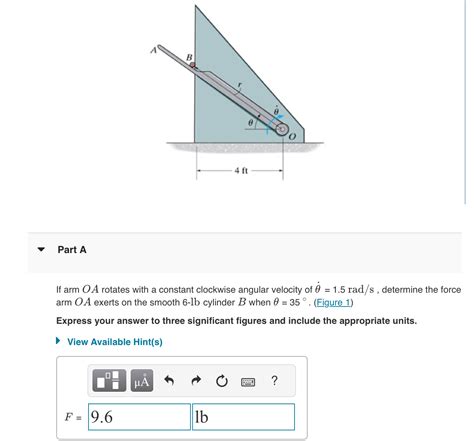 solved if arm oa rotates with a constant clockwise angular
