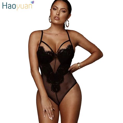 Buy Haoyuan White Black Mesh Lace Sheer Bodysuit Sexy