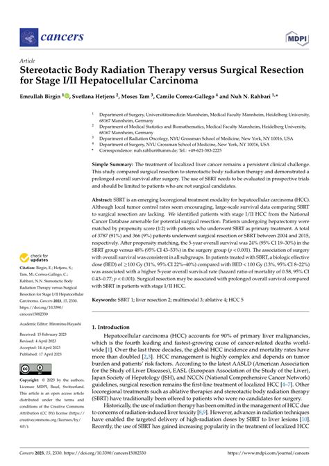 Pdf Stereotactic Body Radiation Therapy Versus Surgical Resection For