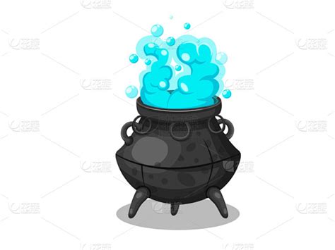大锅炉绘画插图卡通药剂概念沸腾的女巫矢量分离着色