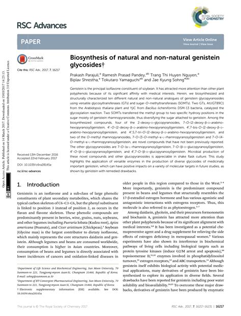 Pdf Biosynthesis Of Natural And Non Natural Genistein Glycosides