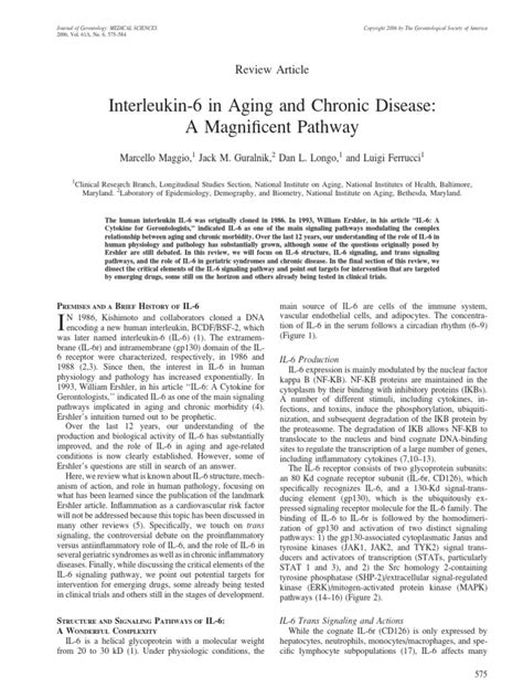 Interleukin 6 In Aging And Chronic Disease A Magnificent Pathway Pdf