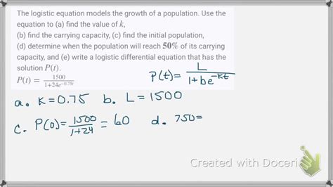 Solved The Logistic Equation Models The Growth Of A Population Use The