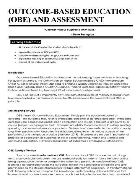 Obe And Assessment Module Pdf Educational Assessment Learning