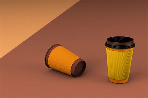 화려한 종이 갈색 오렌지 배경에 커피 컵을 가져 가라 3d 일러스트레이션 가리기에 대한 스톡 사진 및 기타 이미지 가리기 갈색 나름 Istock