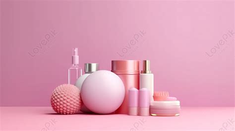 분홍색 배경에 화려한 화장품을 보여주는 생생한 3d 그림 화장 배경 화려 배경 홍색 배경 이미지 Hd 화장 화려 홍색 배경 사진 무료 다운로드 Lovepik