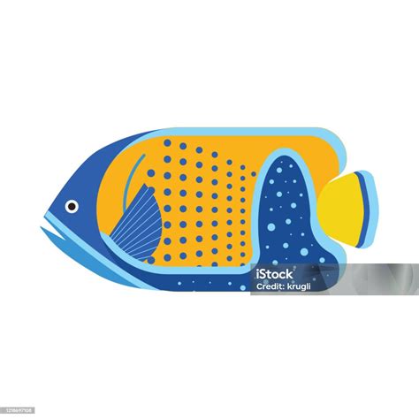 熱帶有趣的水族館魚圖示在平面向量圖形及更多刺蝶魚圖片 刺蝶魚 剪裁圖 卡通 Istock