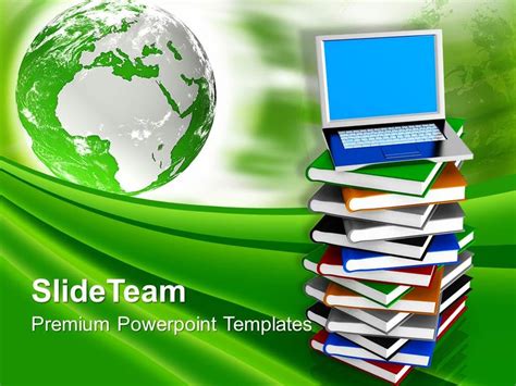 Laptop On Pile Of Books With Globe Powerpoint Templates Ppt Themes And Graphics Graphics