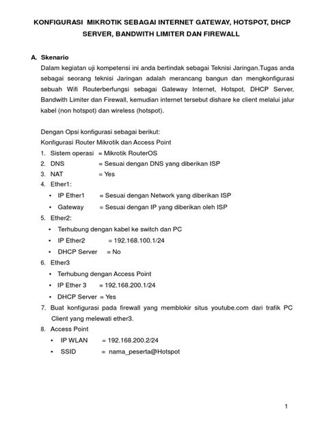 Konfigurasi Mikrotik Sebagai Internet Gateway Hotspot Dhcp Server