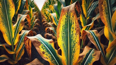 A Close Up Of Corn Leaves Turning Yellow Due To Nitrogen Deficiency