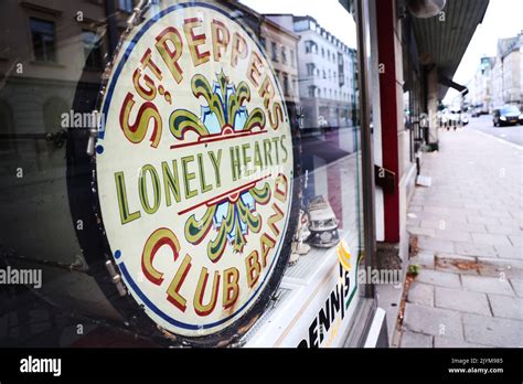 Sgt Peppers Lonely Hearts Club Band Drum Kit In A Store Front Stock