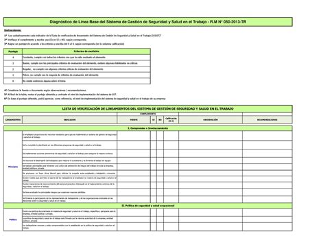 Diagnóstico De Línea De Base Del Sgsst Ejemplo Instrucciones 1∞ Lea