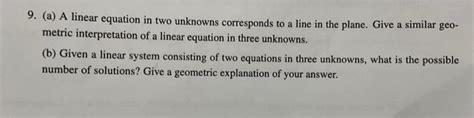 Solved 9 A A Linear Equation In Two Unknowns Corresponds