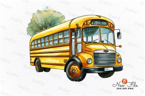 Retro School Bus Watercolor Clipart Graphic By Graftify · Creative Fabrica
