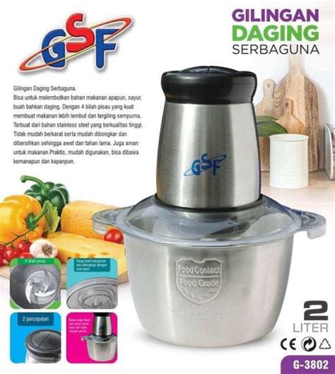Gsf 3802 Food Processor Elektrik Chopper Daging Bumbu Listrik 2 Liter