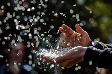 Persons Hands Throwing Confetti Into The Air Stock Illustration