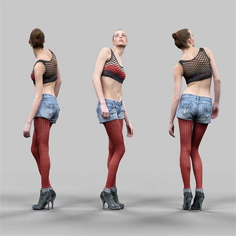 3d Model Girl In Red Panty And Top Looking Up Vr Ar Low Poly Cgtrader