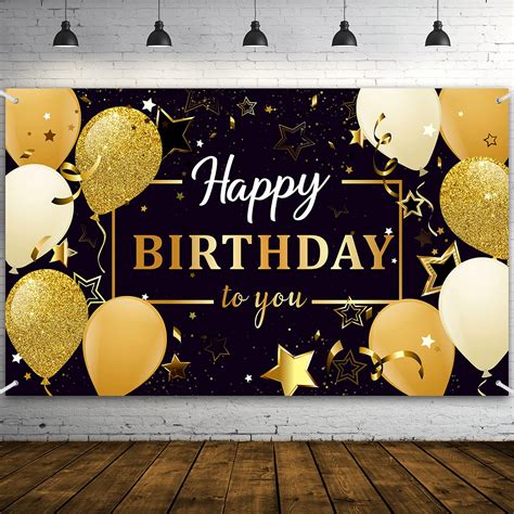 Buy Happy Birthday Party Decorations Extra Large Fabric Black And Gold