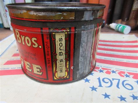 Vintage 1950s Hills Bros Coffee Tin 1 Lb Red Can With Lid Copy Right