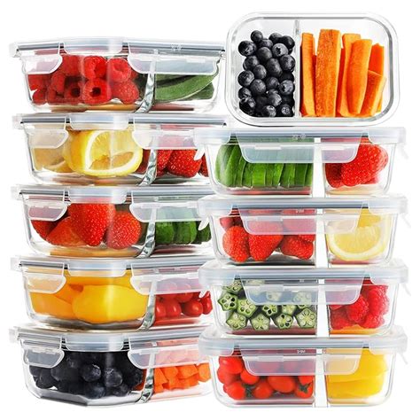 Buy Bayco 10 Pack Glass Meal Prep Containers 2 Compartment Glass Food Storage Containers With