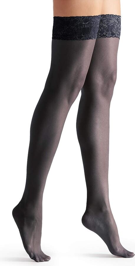Mytoptrendz® Classic Sheer Nylon Lace Top Hold Ups Stockings Stay Up Ultra Shine Navy