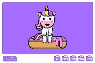 Cute Unicorn Sitting On Doughnut Cartoon Graphic By Art Story