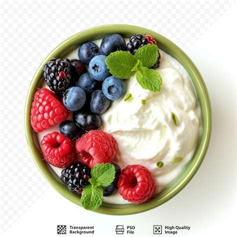 Premium PSD Green Bowl Of Greek Yogurt And Fresh Berries Isolated On