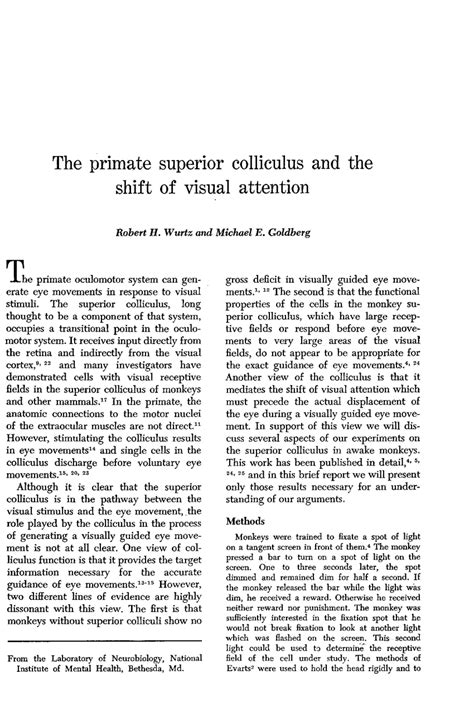 Pdf The Primate Superior Colliculus And The Shift Of Visual Attention