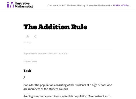 Illustrative Mathematics The Addition Rule Lesson Plan For 9th 10th